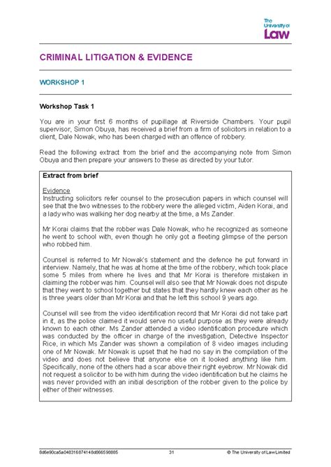 Crle Ws Ce Workshop Tasks CRIMINAL LITIGATION EVIDENCE WORKSHOP Workshop Task