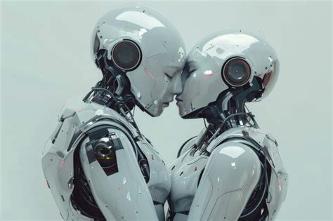 Two Robots Express Their Love Through A Warm Embrace Symbolizing