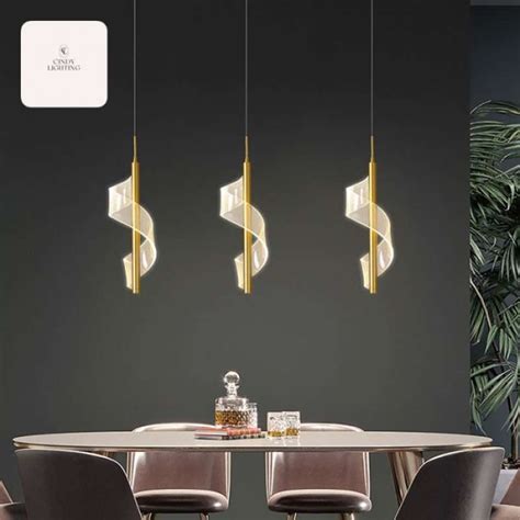 Promo Lampu Gantung LED 3 Warna Minimalis Modern Spiral Akrilik Gold 8005 Diskon 23 Di Seller