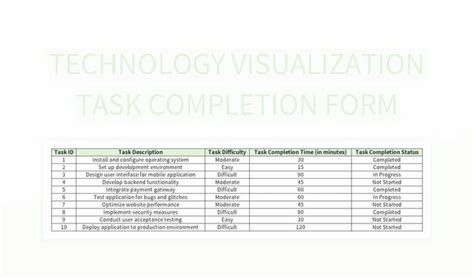technology visualization task completion form excel template free