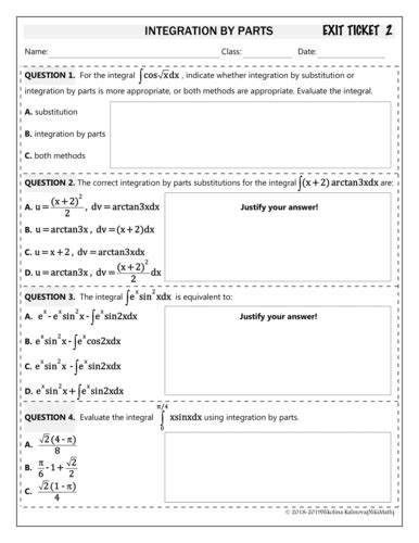 Integration By Parts Complete Lesson 47 Problems Teaching Resources