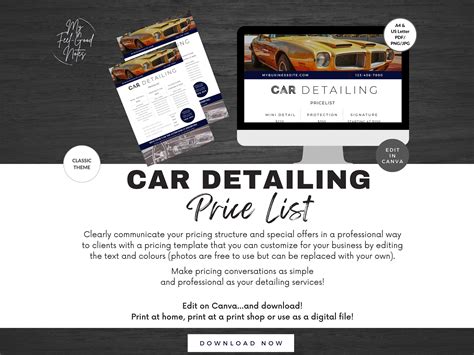 Car Detailing Price List Template Business Editable Pricing Canva