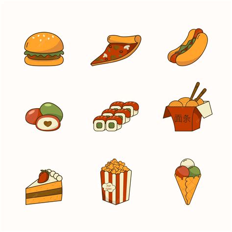 Conjunto De Iconos De Comida Vector Premium