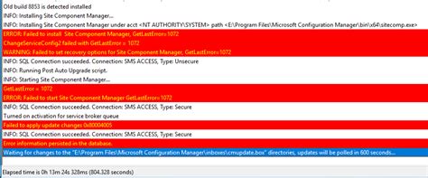 sccm 1902 to 1906 upgrade failing on installing services r sccm