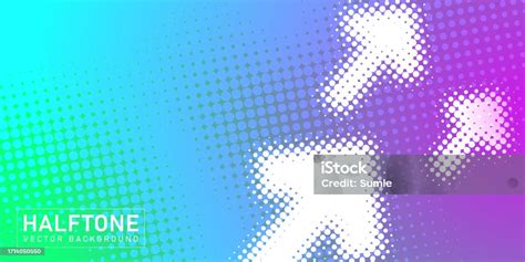 Color Halftone Texture Abstract Dotted Gradient Background With Arrows Stock Illustration