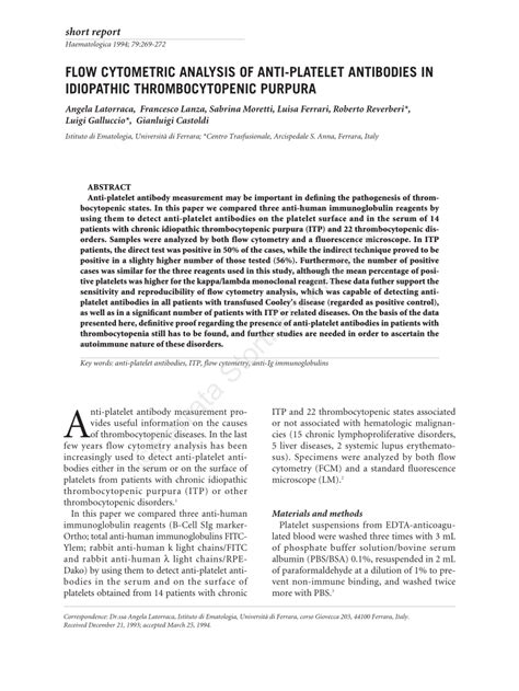 Pdf Flow Cytometric Analysis Of Anti Platelet Antibodies In Idiopathic Thrombocytopenic Purpura