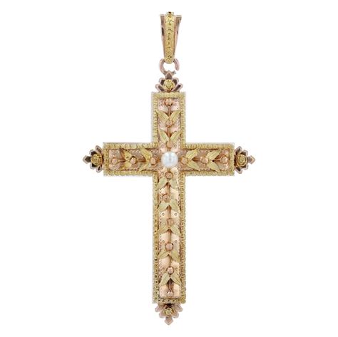 Proantic Old Pearl Cross Green And Pink Gold