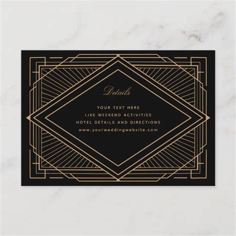 Art Deco Diamond Black And Gold Wedding Enclosure Card Zazzle