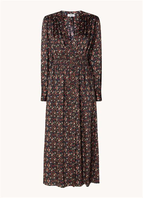 Sandro Tabatha Midi Blousejurk Met Bloemenprint • Zwart • De Bijenkorf
