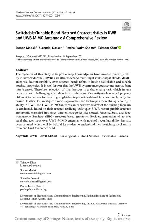 Switchable Tunable BandNotched Characteristics In UWB And UWBMIMO