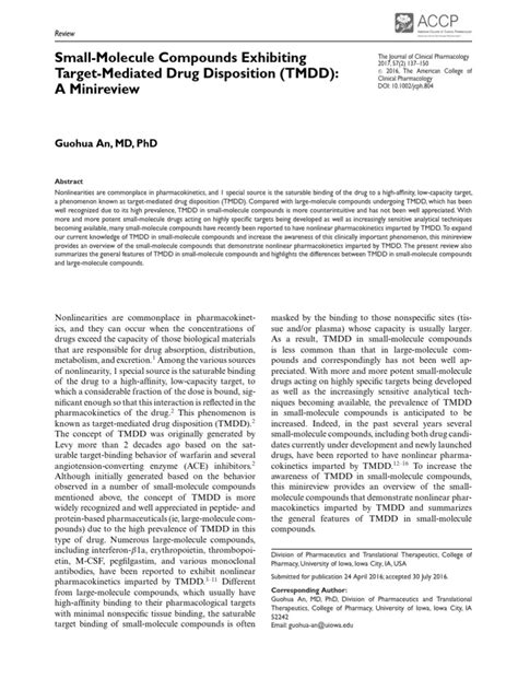 Tmdd Small Molecules Exhibiting Tmdd Mini Review An J Clin Phamacol 2017 Pdf