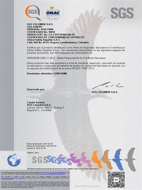 A8004x Certificado Arnes Pdf Evaluación Science