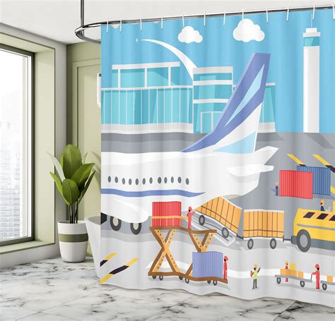East Urban Home Airport Shower Curtain Loading Cargo Plane Cartoon