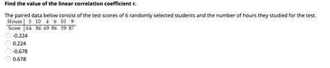 Solved Find The Value Of The Linear Correlation Coefficient
