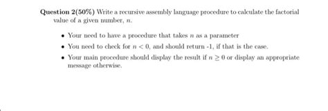 Solved Question 250 Write A Recursive Assembly Language