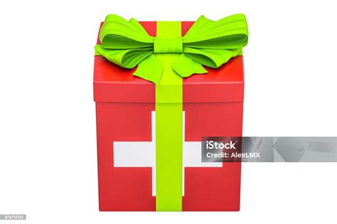 스위스 휴일 개념의 국기와 함께 선물 상자 흰색 배경에 고립 된 3 차원 렌더링 3차원 형태에 대한 스톡 사진 및 기타 이미지