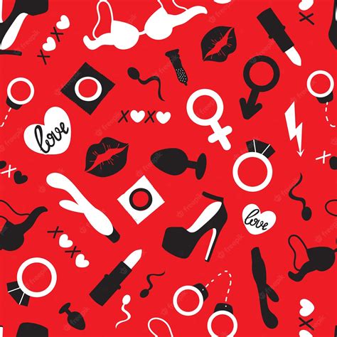 Яркий бесшовный узор ко дню святого валентина с секс игрушками для взрослых Премиум векторы