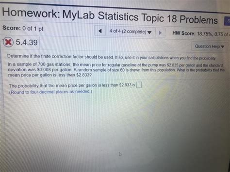 Solved Homework Mylab Statistics Topic 18 Problems S Score