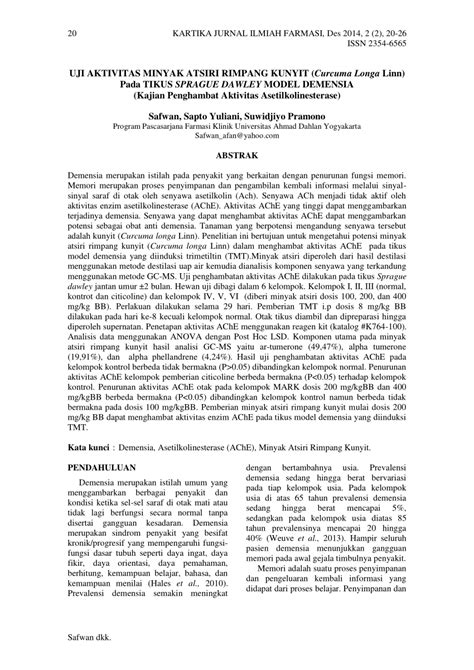 Pdf Uji Aktivitas Minyak Atsiri Rimpang Kunyit Curcuma Longa Linn Pada Tikus Sprague Dawley