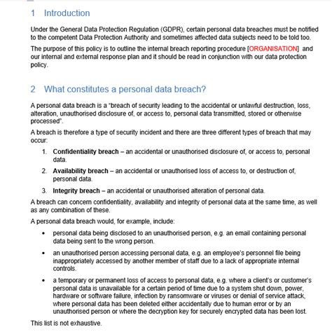Policy For Data Breach GDPR GRCReady