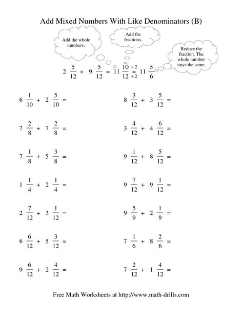 Adding Mixed Numbers With Unlike Denominators Worksheets With Answers