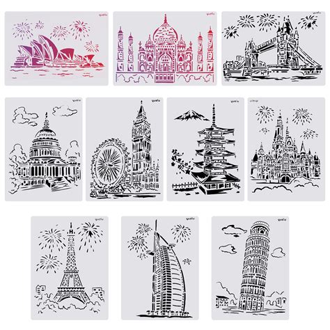 Buy Gorgecraft 10pcs Plastic Drawing Stencil Famous Buildings Theme