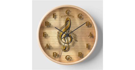 Gold Music Treble Clef Clock With Circle Of Fifths Zazzle