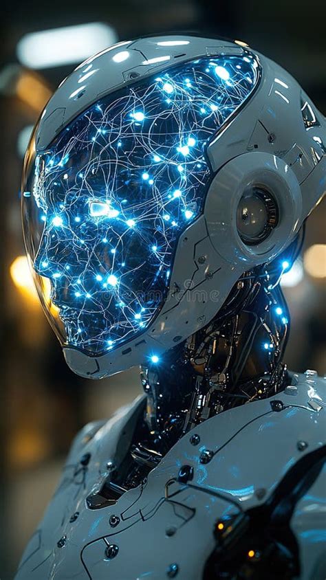 A Futuristic Robot S Head Displays A Glowing Neural Network