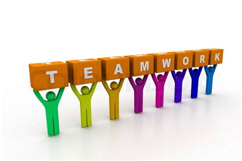 An Image Of Colorful Figures Holding Up Blocks That Spell Teamwork
