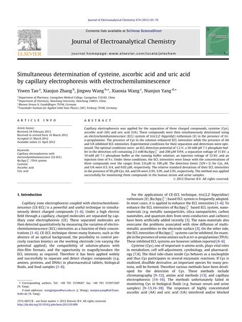 Pdf Simultaneous Determination Of Cysteine Ascorbic Acid And Uric