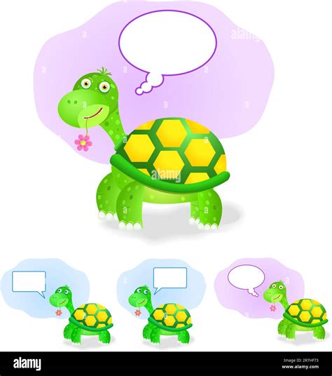 Thinking Turtle Icon Set With Chat Box Isolated On White Background