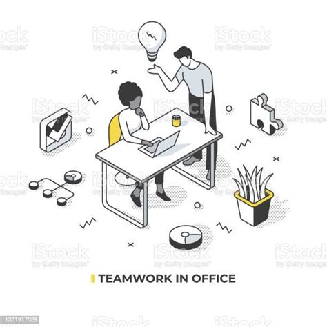Kerja Tim Di Ilustrasi Isometrik Office Ilustrasi Stok Unduh Gambar