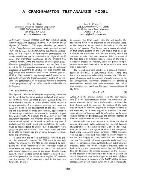 Pdf A Craig Bampton Test Analysis Model