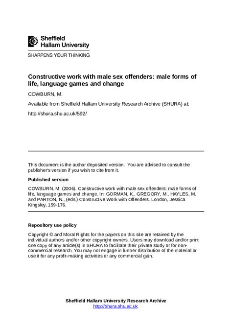 Pdf 2006 Constructive Work With Male Sex Offenders Male Forms Of Life Language Games And