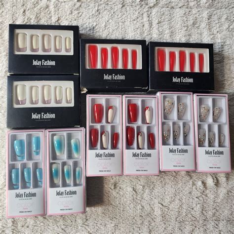 Large Lot Fake Press On Nails French Tip Almond Depop