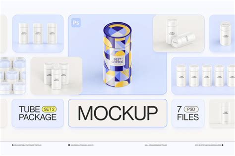 Paper Tube Package Mockup Set 2 7款圆形纸管收纳纸筒文创产品包装盒设计ps样机素材展示效果图 格外视觉