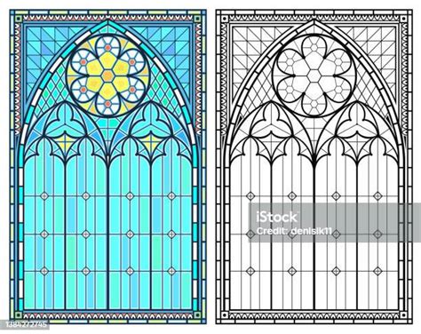 Medieval Gothic Stained Glass Window Vector Set向量圖形及更多中古時代圖片 中古時代 宮殿