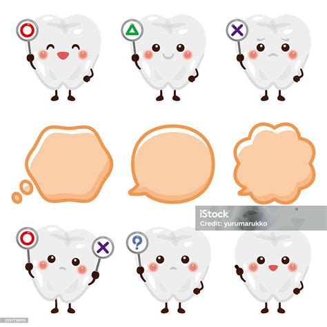 Tooth Character Illustration Holding A Circle Circle Triangle Sign Stock Illustration Download