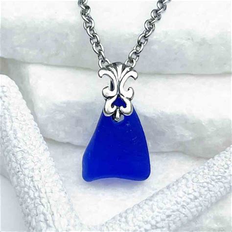 Ornate Cobalt Blue Sea Glass Pendant With Sterling Silver Bail Real