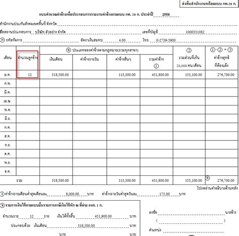 กรณีเรียกรายงานแบบคำนวณค่าจ้างตามแบบ กท 20 ก จำนวนลูกจ้างไม่แสดง