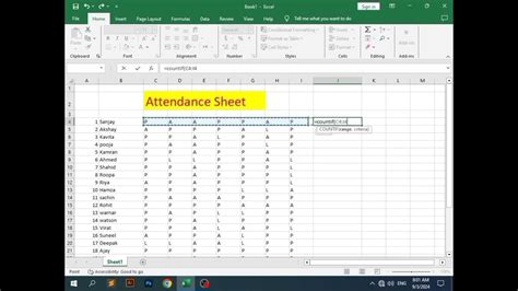 create attendance sheet in ms excel present absent ka formula kaise