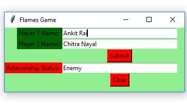 Python Simple FLAMES Game Using Tkinter GeeksforGeeks
