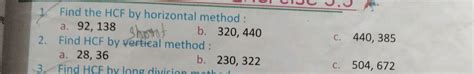 1 Find The Hcf By Horizontal Method A Studyx