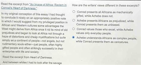 Solved Read The Excerpt From An Image Of Africa Racism In How Are