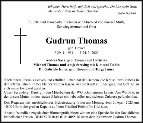 Traueranzeigen Von Gudrun Thomas Trauer Anzeigen De