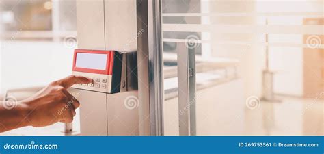 Proximity Card Door Unlock Hand Security Man Using Fingerprint Scan On Id Card Reader Access