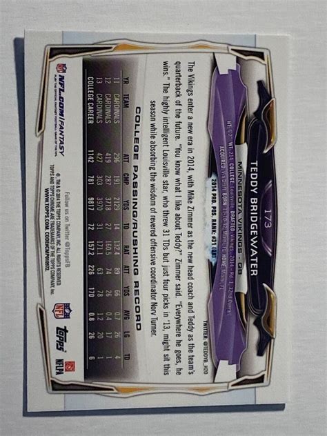 TEDDY BRIDGEWATER Vikings 2014 Topps Chrome 173 Rookie Card RC F6 3