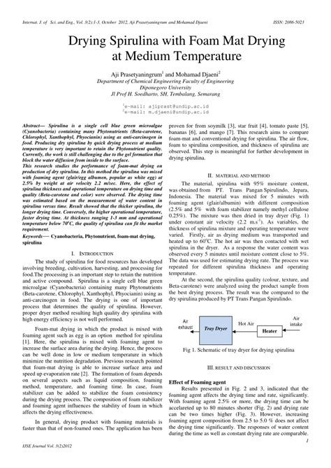Pdf Drying Spirulina With Foam Mat Drying At Medium Temperature