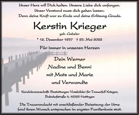 Traueranzeigen Von Kerstin Krieger Trauer In NRW De