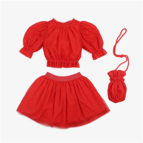 تنورة بناتي سادة بكسرات عريضة بخصر مطاطي أحمر موفع فاشن Fashionsa